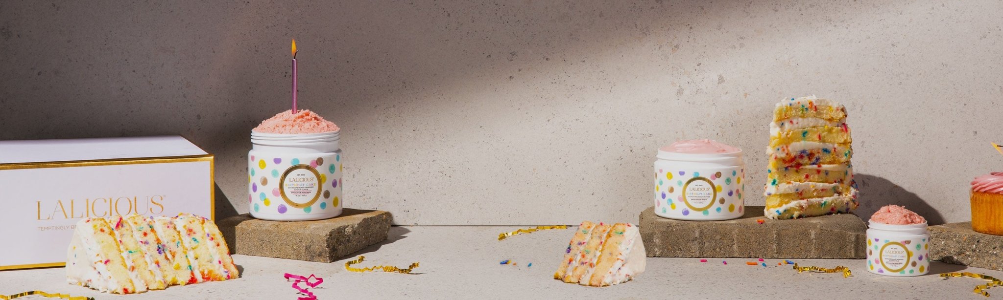 LALICIOUS | BIRTHDAY CAKE SUGAR SCRUB, BODY BUTTER